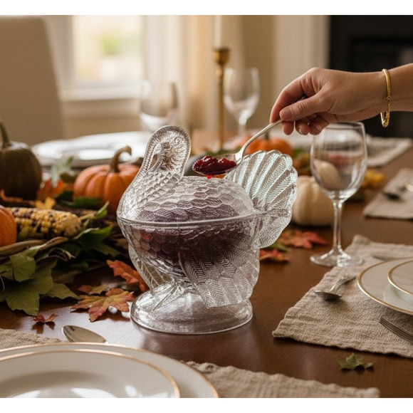 Le Smith | Kitchen | Vintage Le Smith Clear Glass Turkey Covered Candy ...